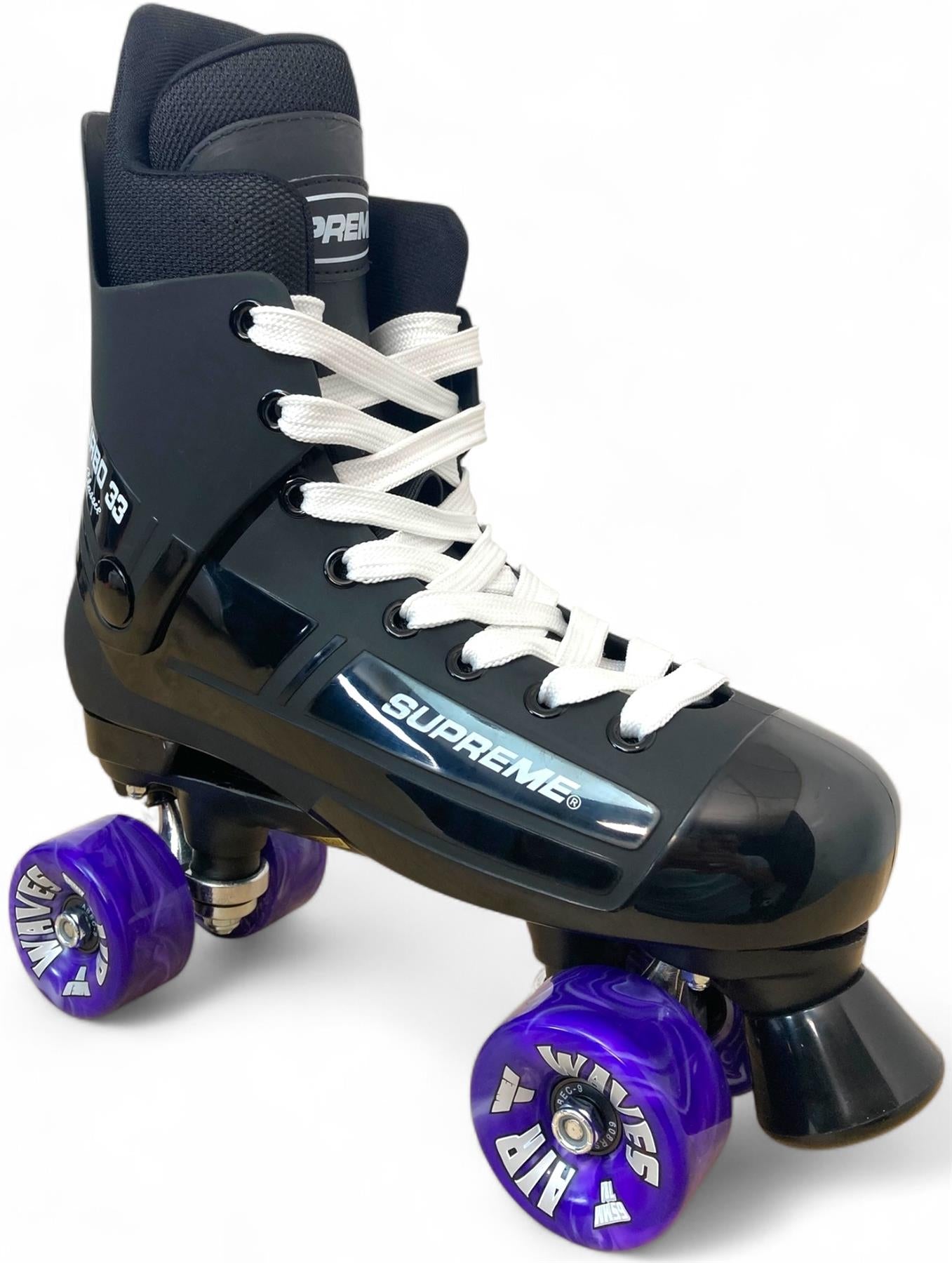 Supreme Turbo 33 Nylon Quad Roller Skates - Black / Purple Swirl Wheel ...